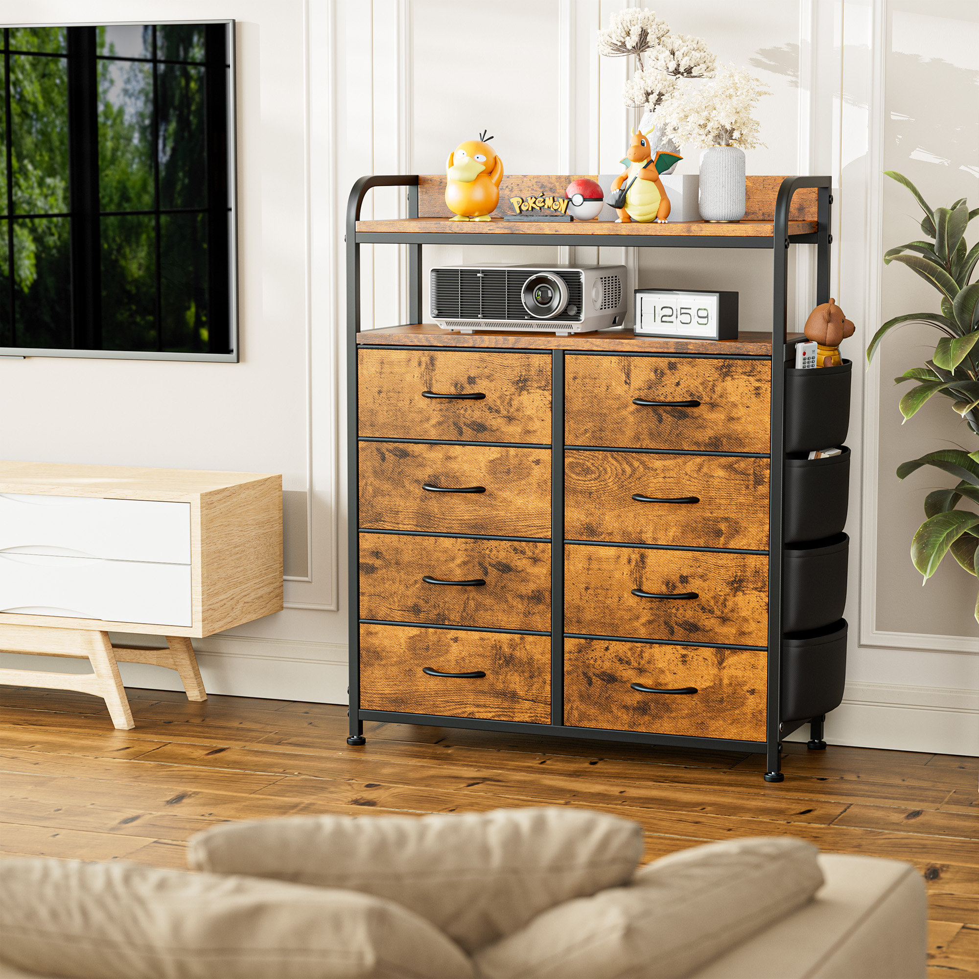 17 Stories 8 Drawer Dresser with Shelves, Chest of Drawers for Bedroom ...