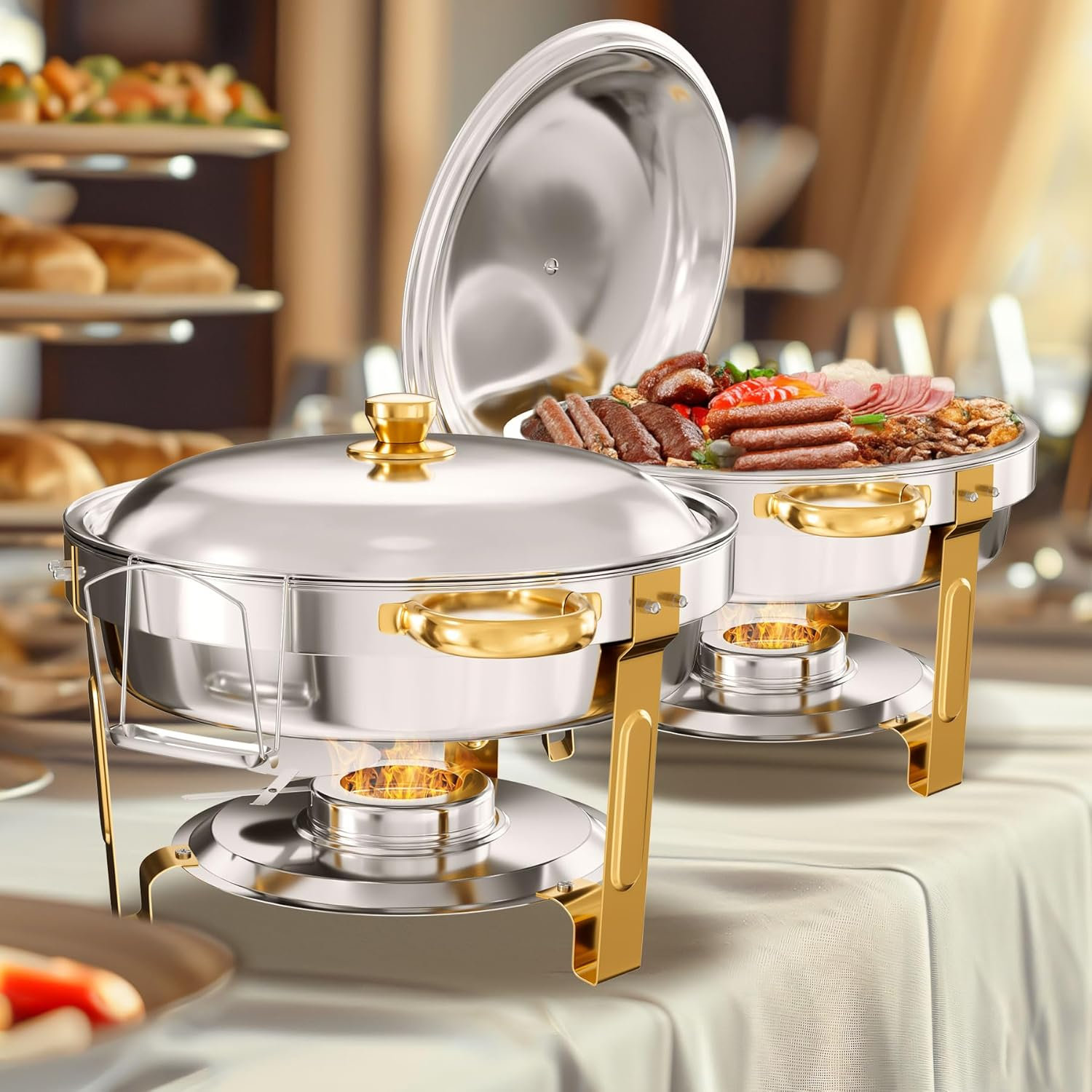 Mint Pantry® Stainless Steel Chafing Dishes 2 Pack, 5QT Round Chafing ...