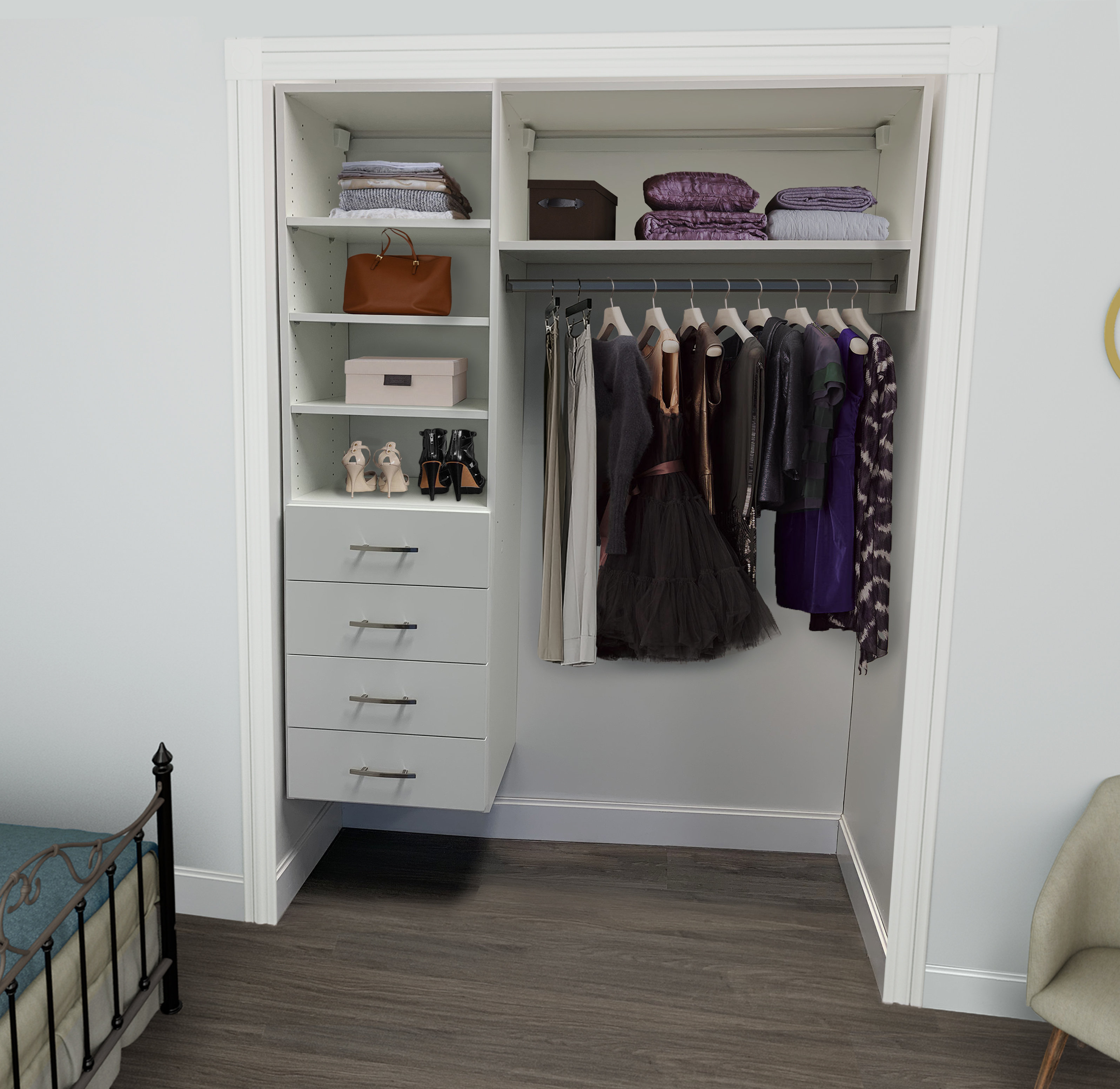 Ebern Designs Ainez - Narrow Drawers with Long-Hang Closet System ...