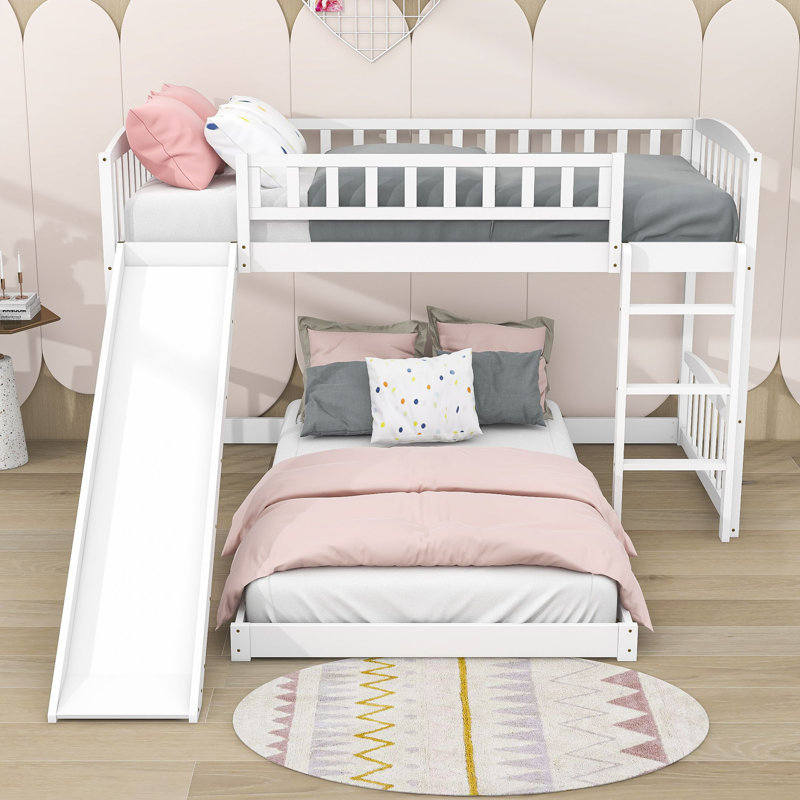 Harriet Bee Fadipe Twin Over Twin Wood Bunk Bed,L-Shaped Bunk Bed with ...