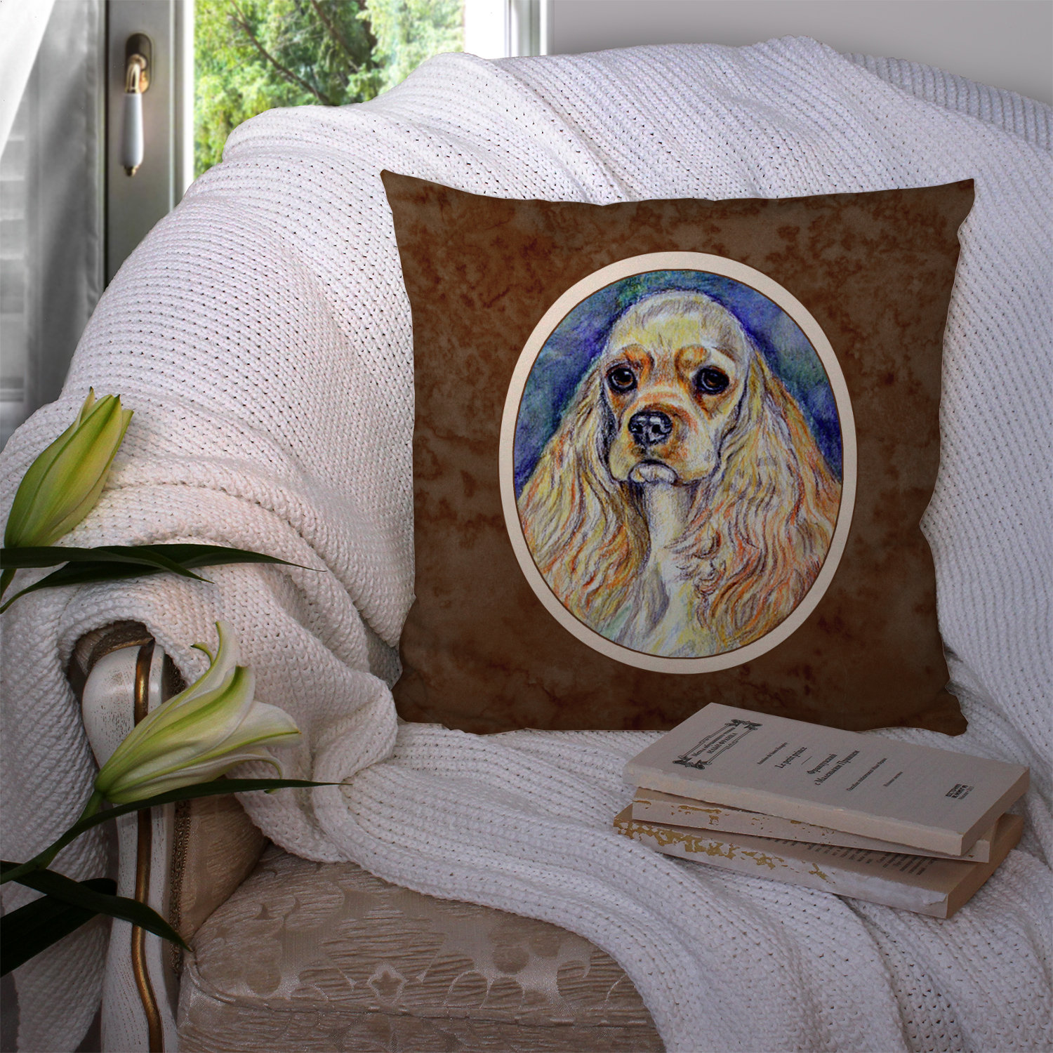 Caroline's Treasures Buff Cocker Spaniel Outdoor Square Pillow Cover ...