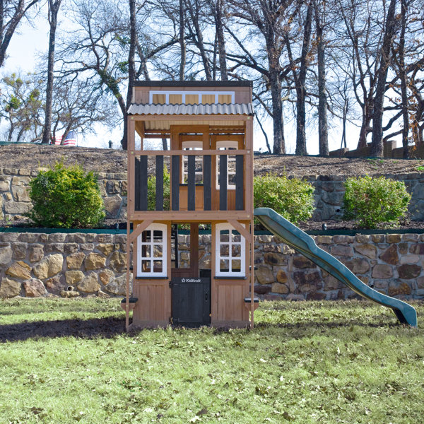 KidKraft Cliffbrook Wooden Outdoor Two-Story Playhouse with Slide | Wayfair