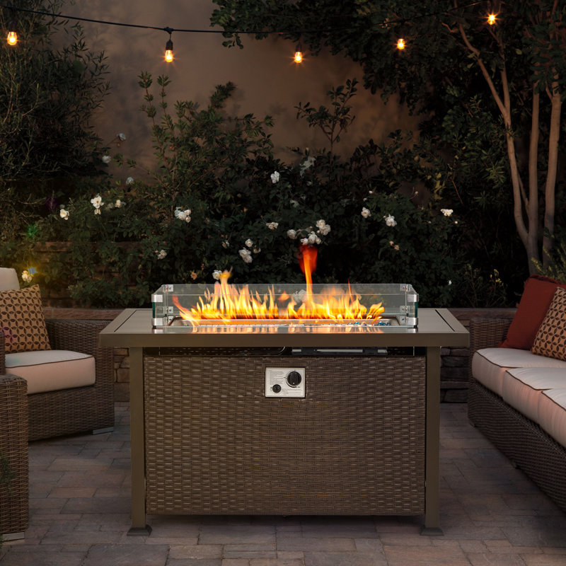 HOMREST 44'' x 27.5'' Outdoor Rectangular Rattan Propane Gas Fire Pit ...