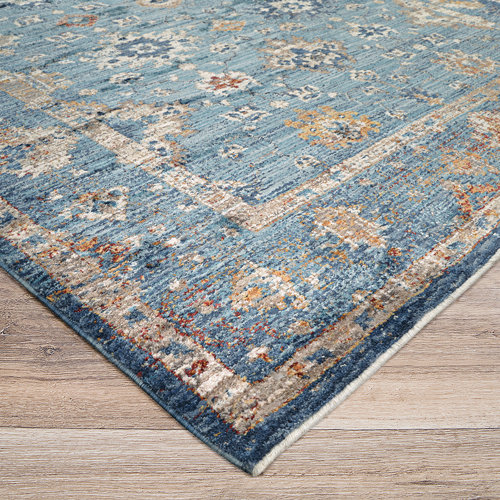 Bungalow Rose Mizic Floral Denim Blue Fringed Rectangle Area Rug | Wayfair