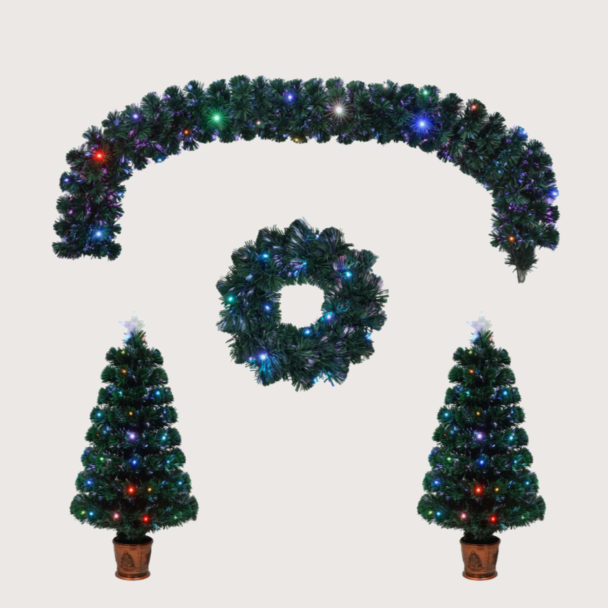 Alcott Hill Pre-Lit Optical Fiber Christmas Artificial Tree 4-Piece Set ...