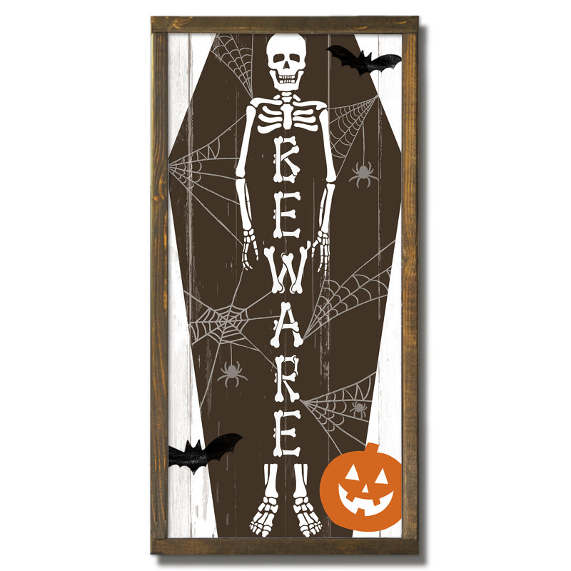 The Holiday Aisle® Beware Skeleton Wood Framed Print | Wayfair