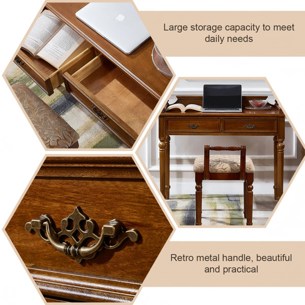 Alcott Hill® Brown Retro Rectangle Solid Wood Writing Desk And Chair ...