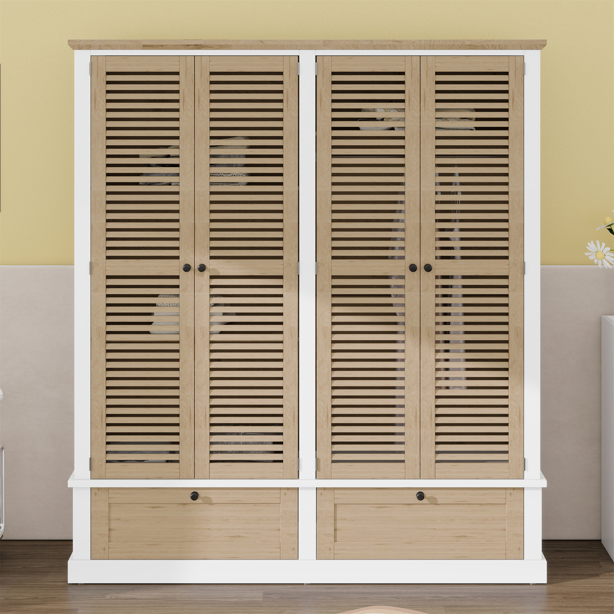 Lark Manor 4 Shutter Door Wardrobe Armoire Closet With 2 Drawers ...