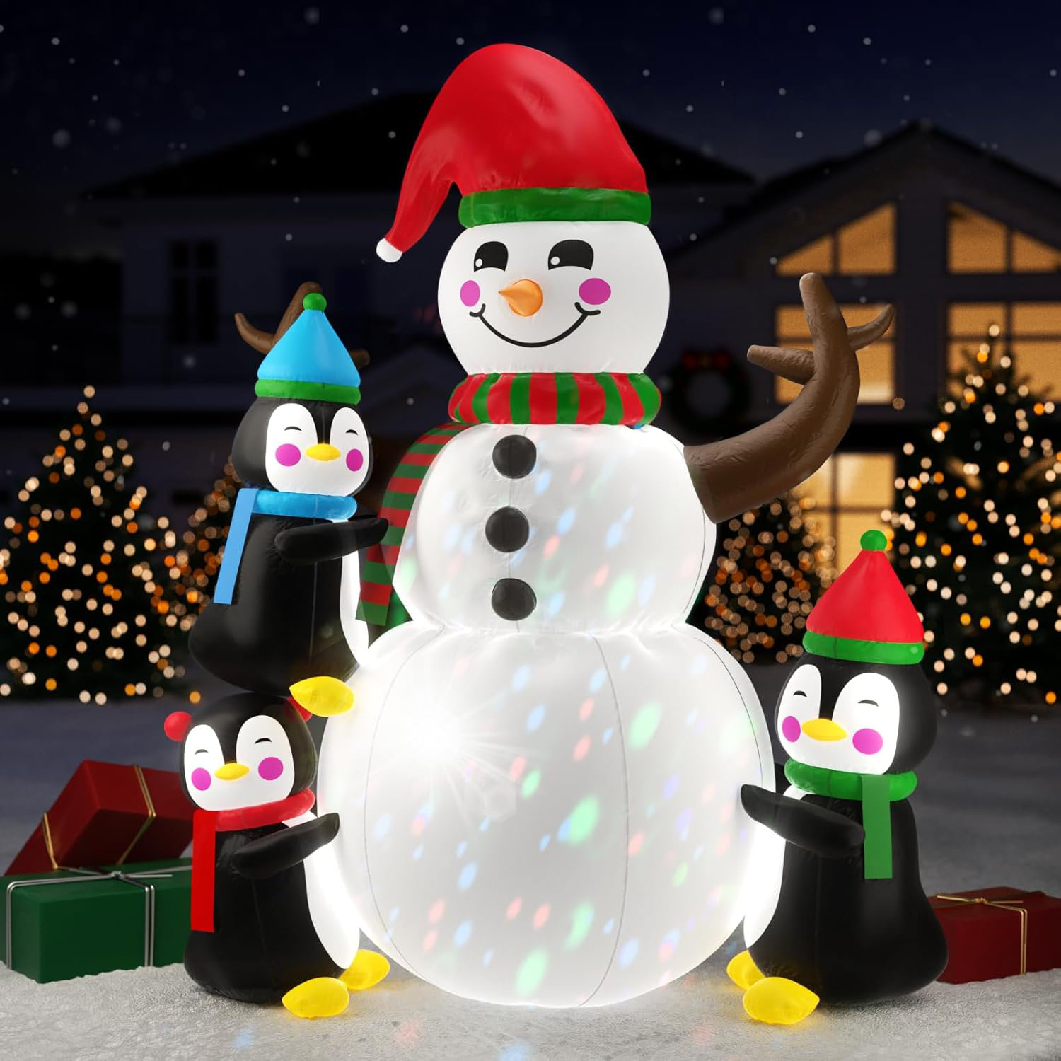 The Holiday Aisle® 6.2FT Christmas Inflatables Snowman And Penguins ...