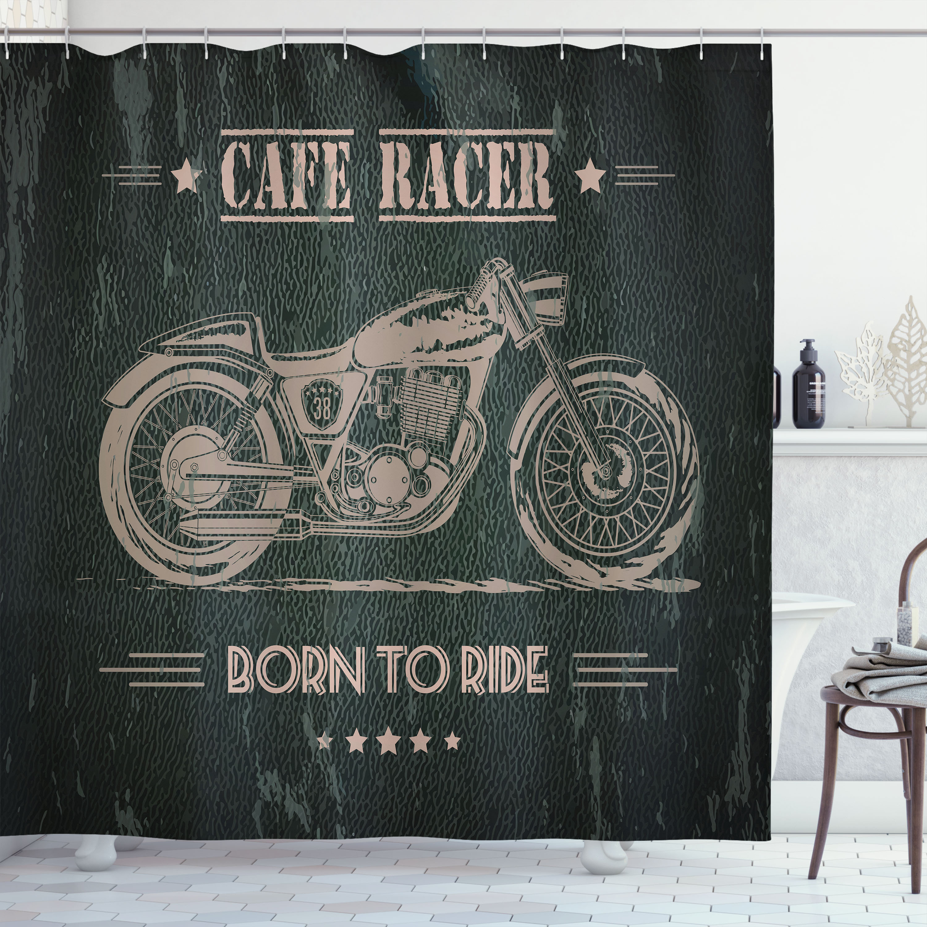 East Urban Home Motorcycle Shower Curtain Born to Die Words Dark Green ...