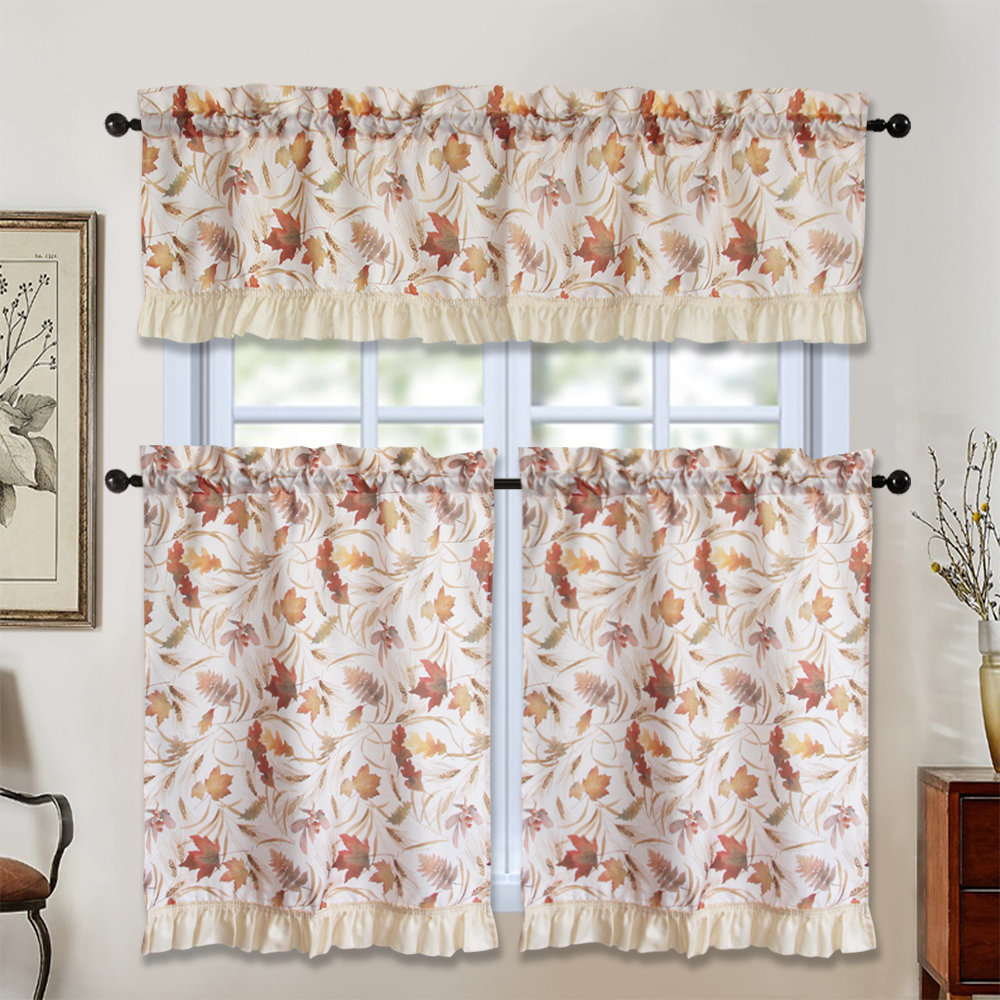 Rosalind Wheeler 3Pc Rod Pocket Ruffled Kitchen Curtains Kitchen ...
