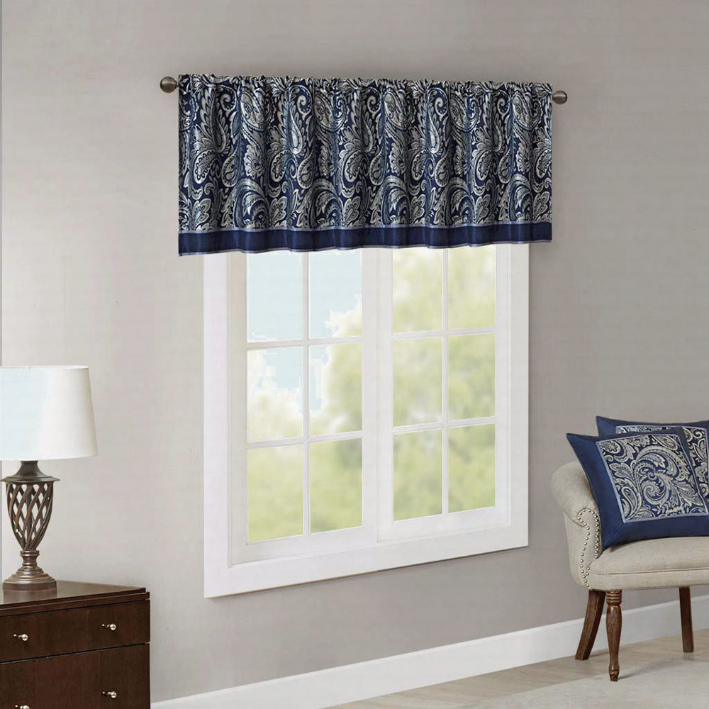 YD Teck Jacquard Window Valance Navy 50X18" | Wayfair