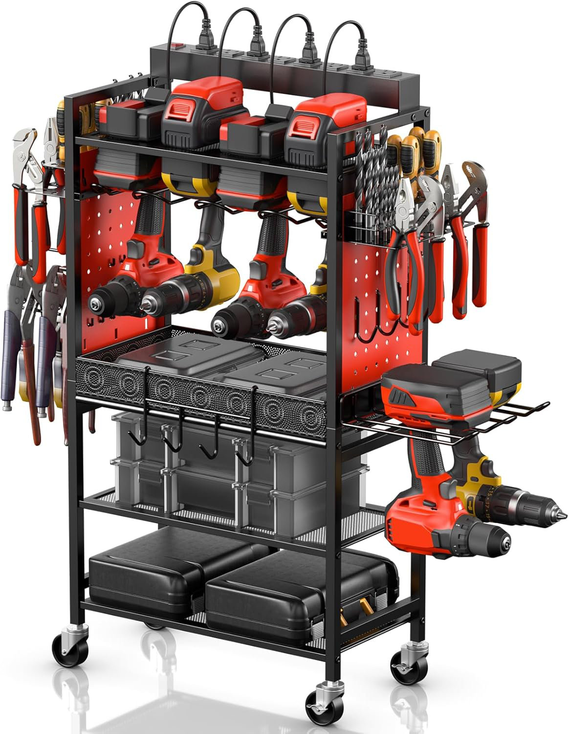 17 Stories Rolling Tool Cart With Power Strip & Charging Station For ...