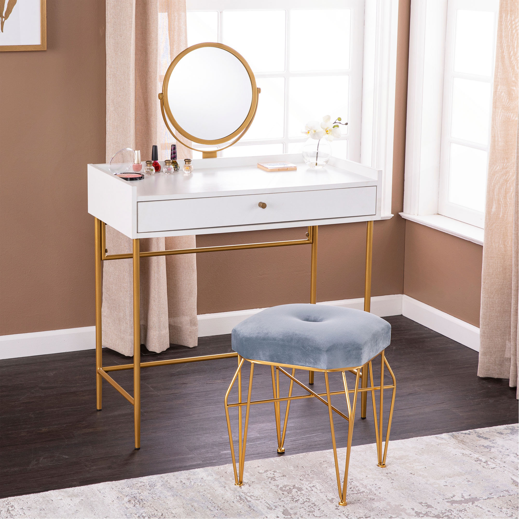 Wrought Studio™ White High Gloss Finish Vanity Desk | Wayfair