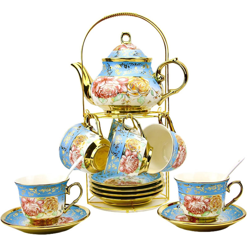 Astoria Grand 20 Pieces European Ceramic Tea Set for Adults With Metal ...