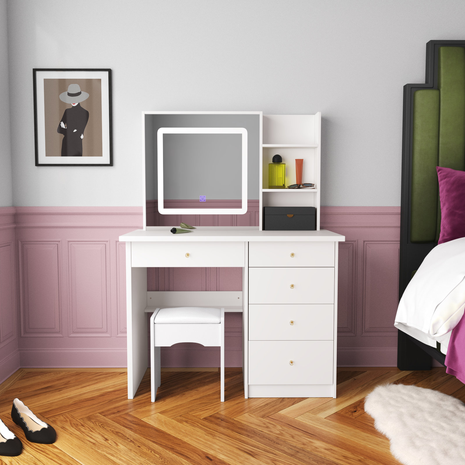 Etta Avenue™ Emilee 39.4'' Wide Vanity Set with Stool and Mirror ...