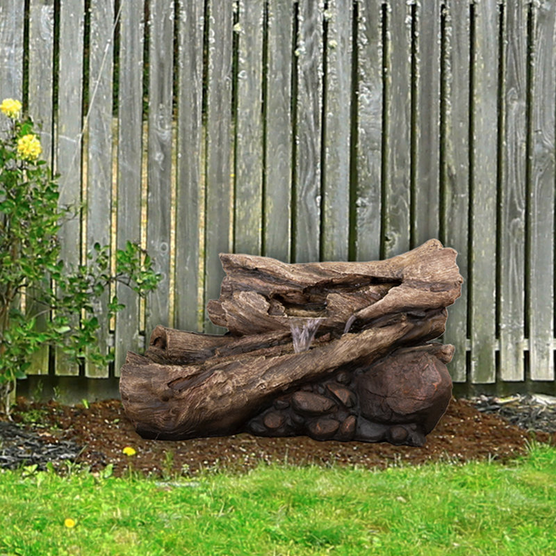 Millwood Pines Rico Fiberglass Outdoor 3-Tier Fallen Tree Trunk Water ...