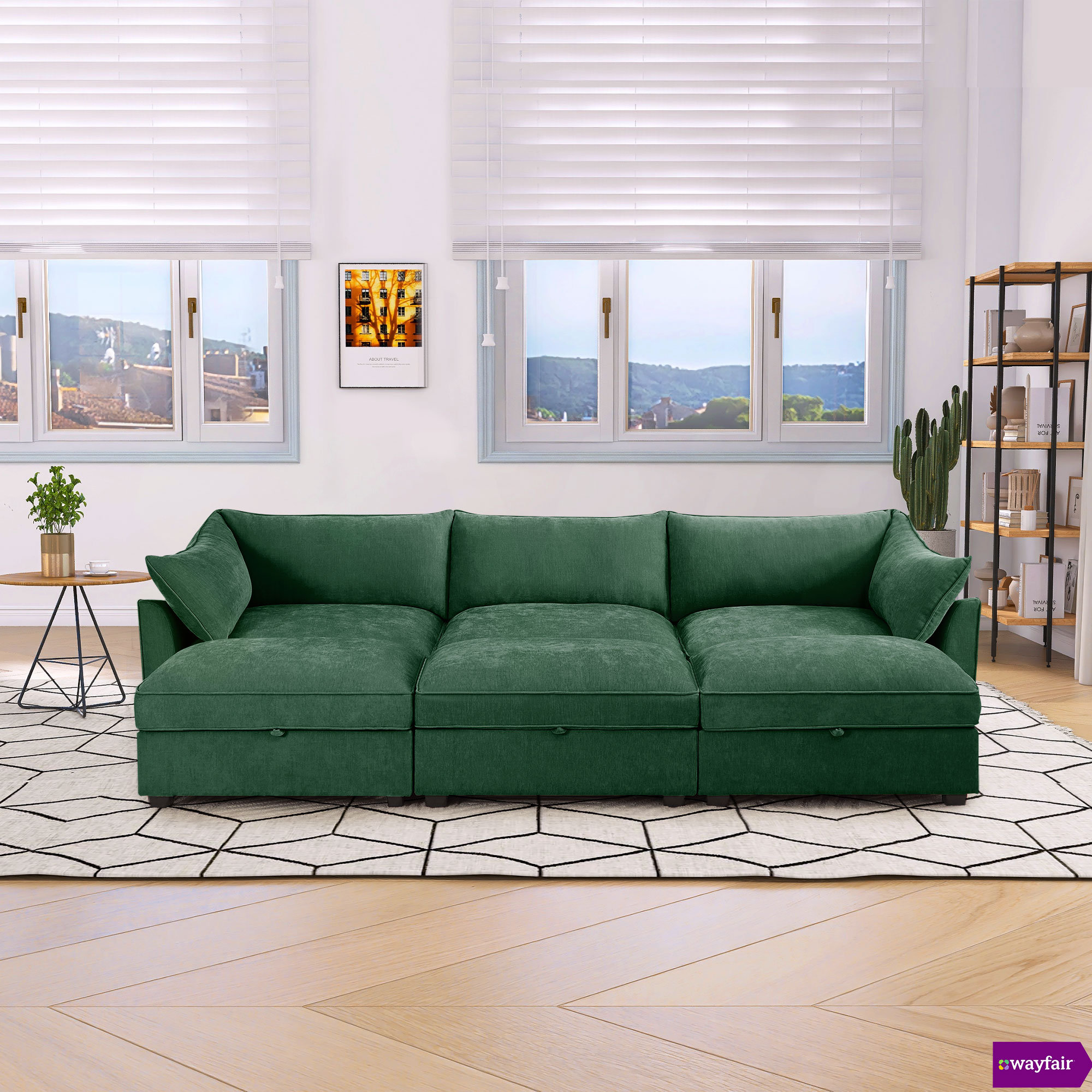 Wade Logan® Belandina 112.6"W Chenille 3-seater sofa with 3 ottomans ...