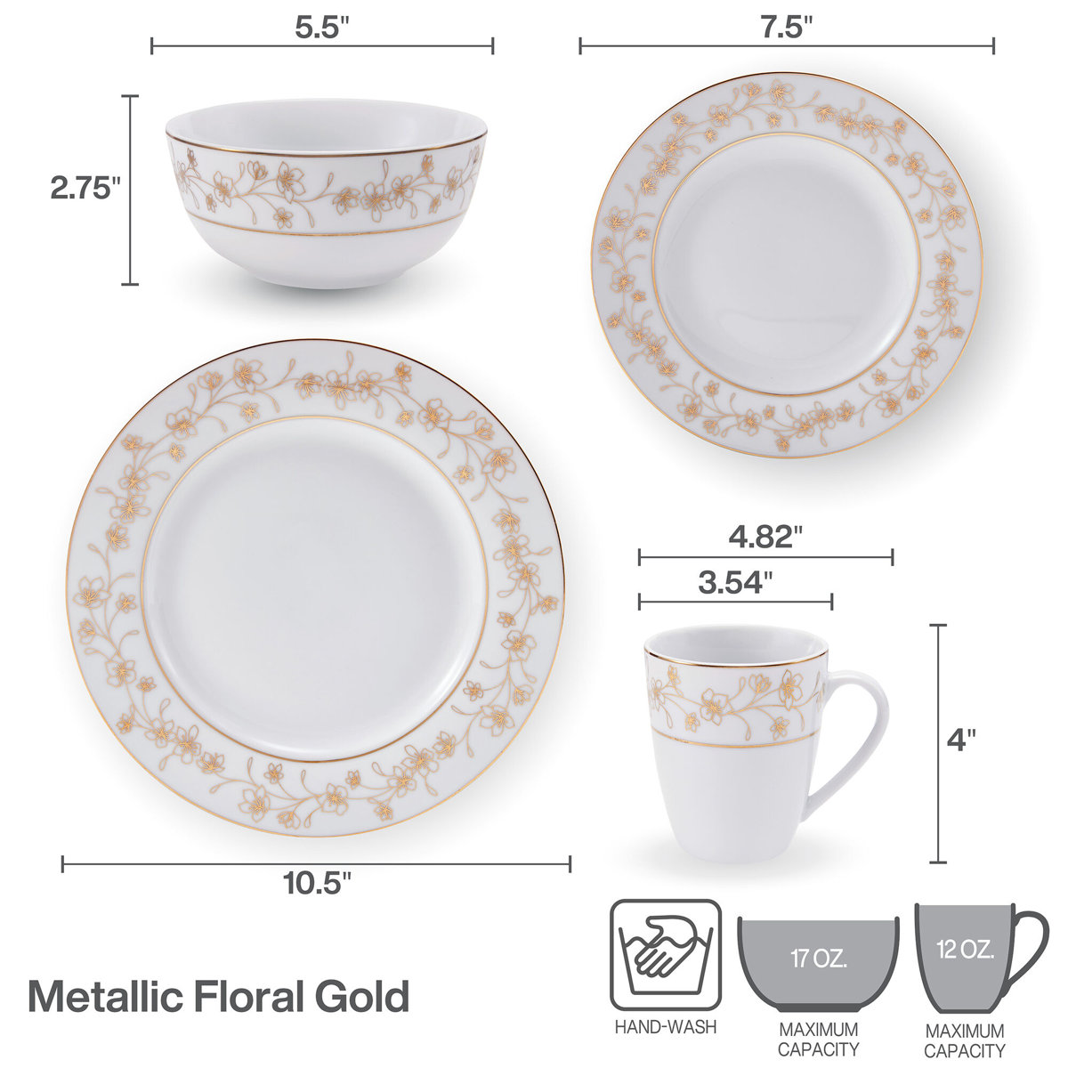 Mikasa Metallic Floral 32-Piece Porcelain Dinnerware Set, Service for 8 ...