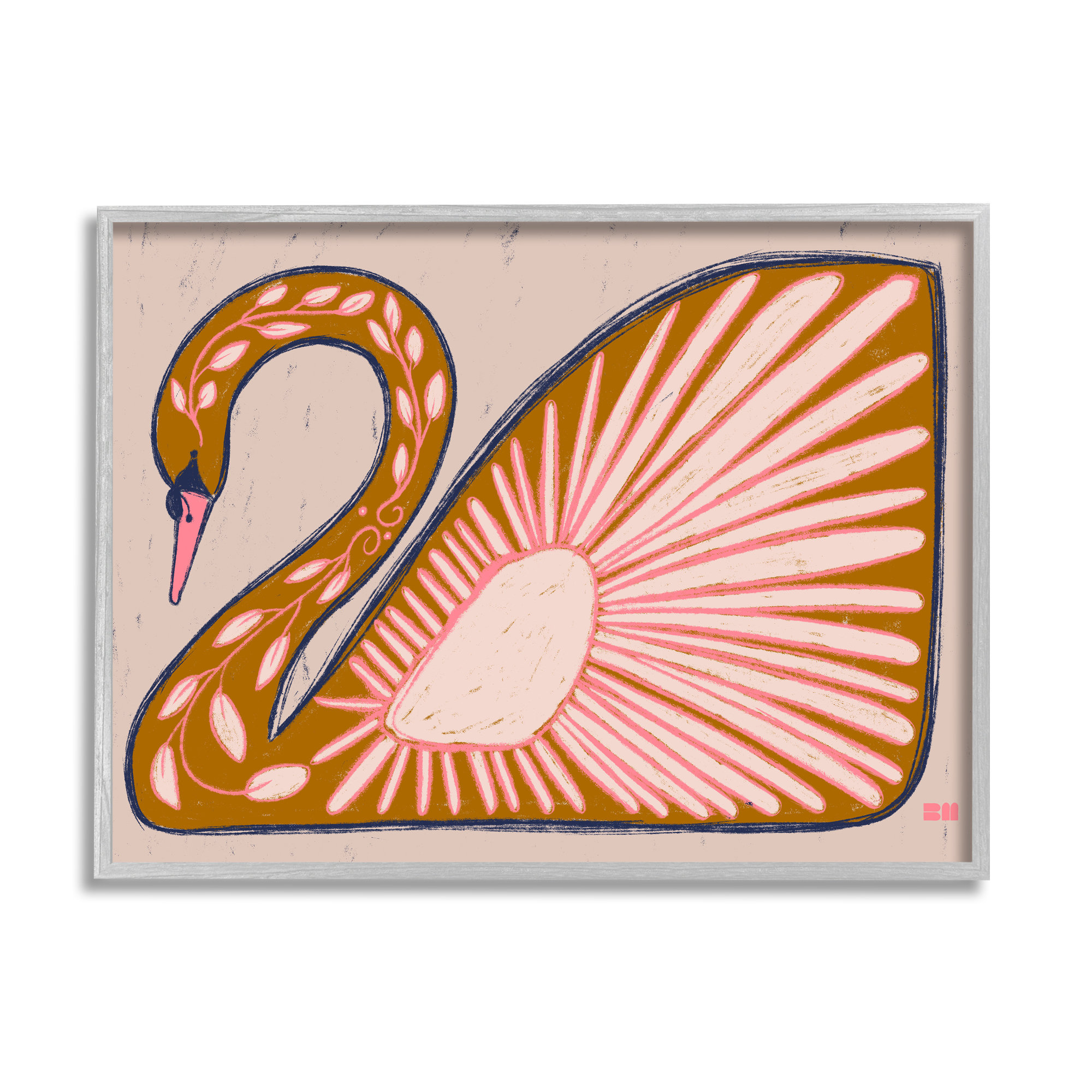 Stupell Industries Az-276-Framed Boho Patterned Swan Framed On Wood by ...