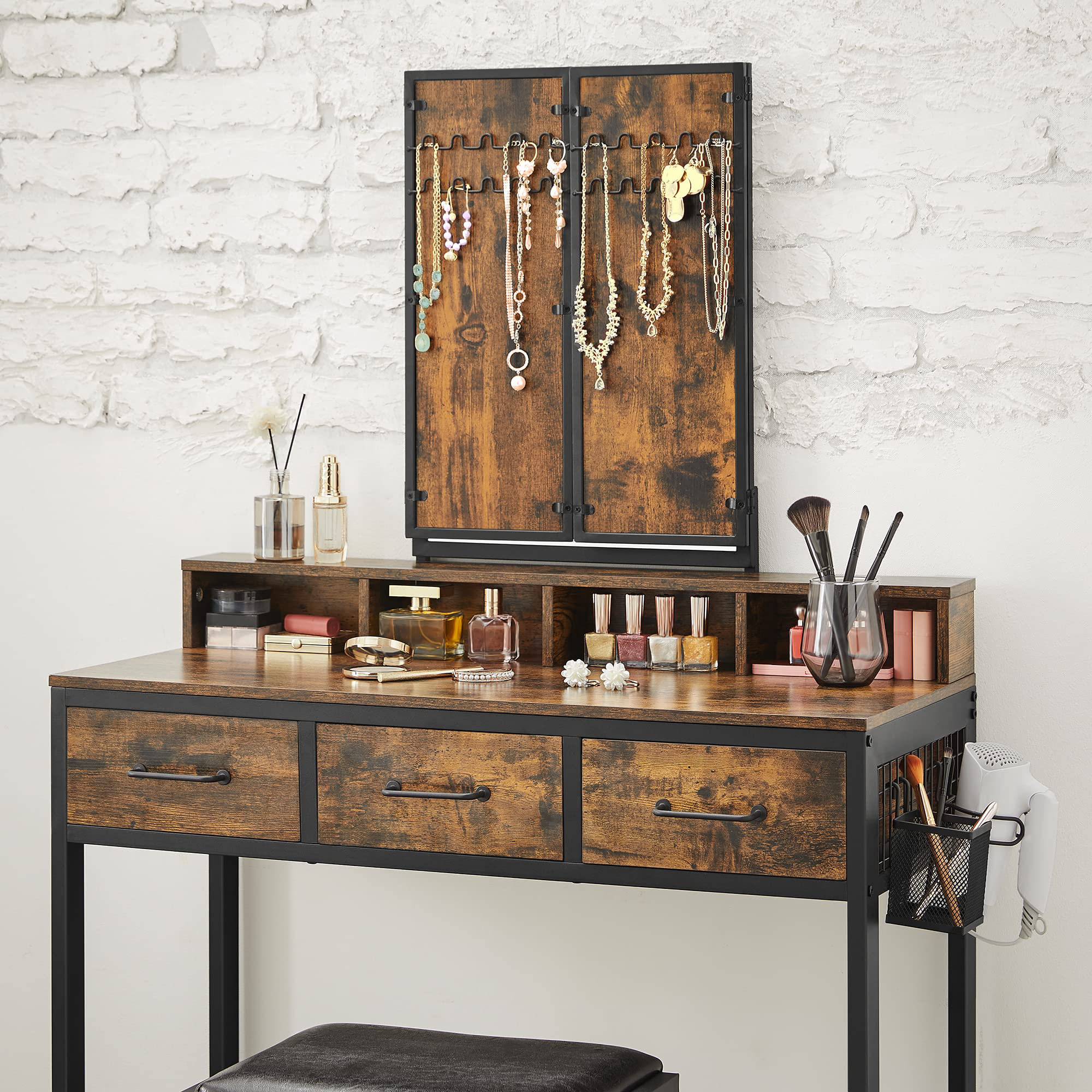 Fleur De Lis Living Dressing Table With Mirror And Stool, Vanity Table ...