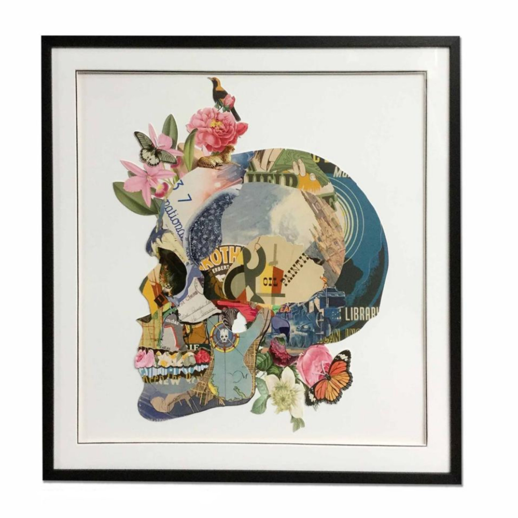 FANCY DECOR Side Face Of A Skull Collage Art With Black PS Frame | Wayfair