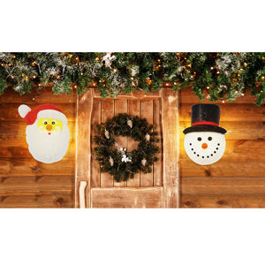 The Holiday Aisle® 2 Piece Santa and Snowman Porch Lighted Display Set ...