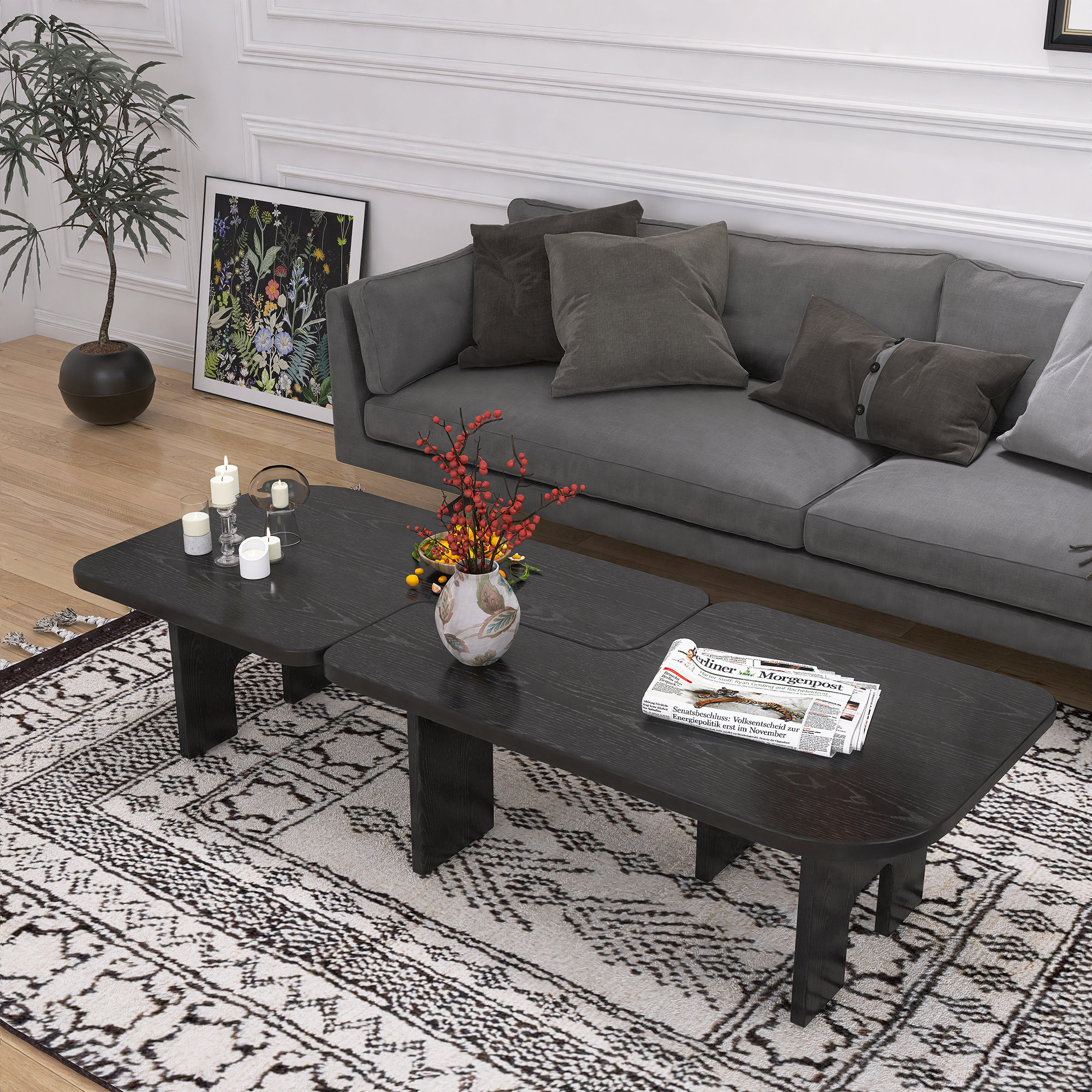 Corrigan Studio® Modern Black Nesting Coffee Table Set - Extendable ...