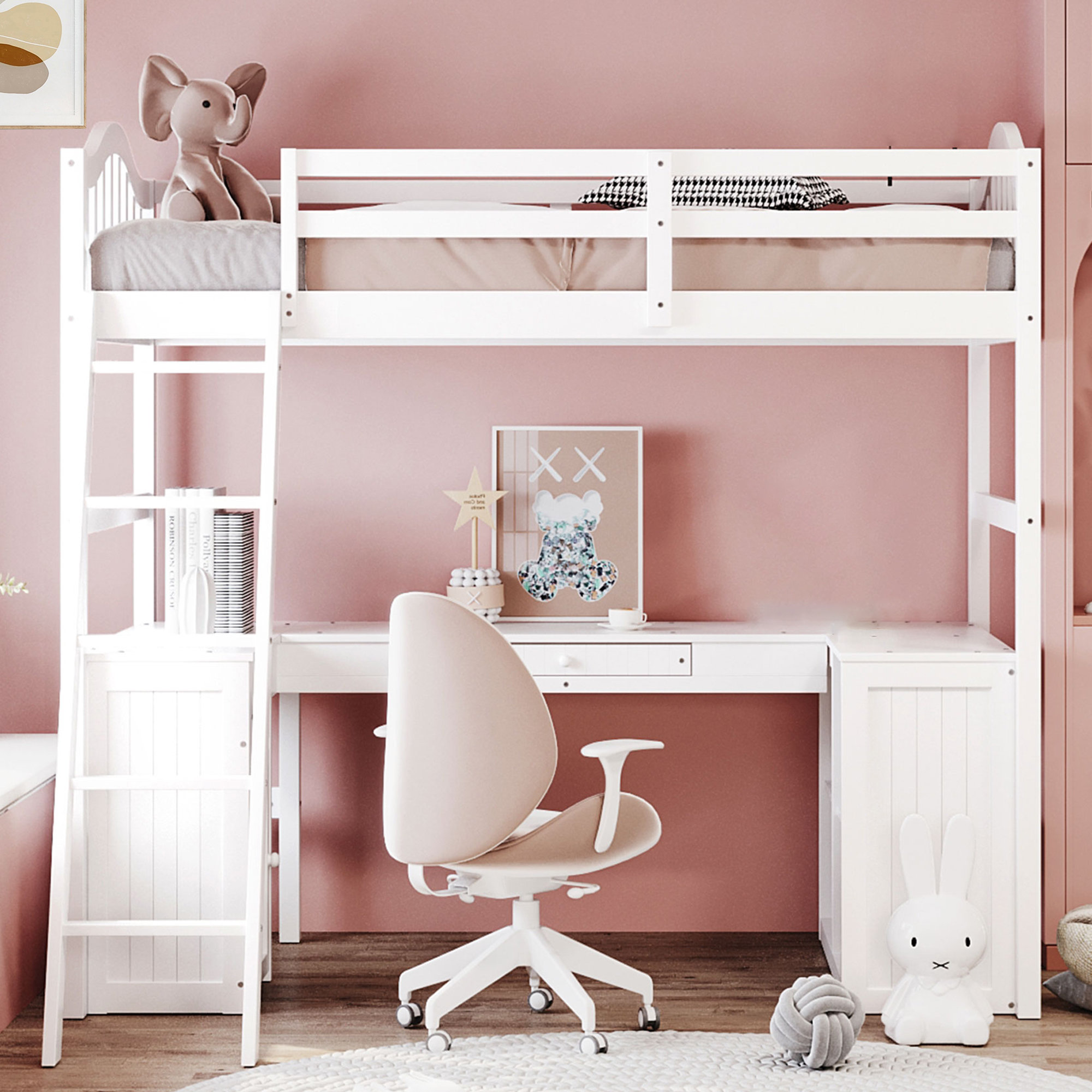 Harriet Bee Gerrilee Twin 2 - Drawer Solid Wood Loft Bed with Bookcase ...