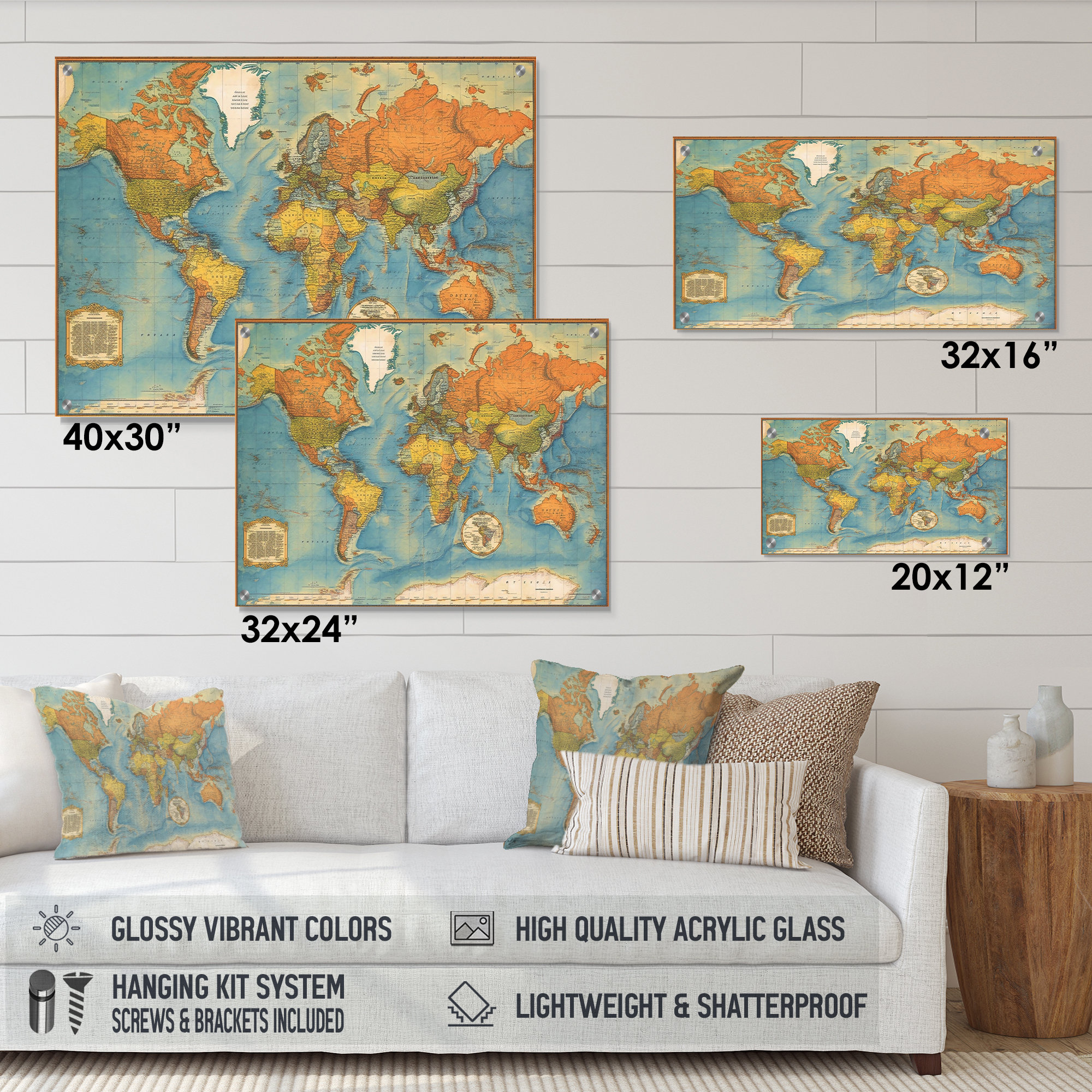 17 Stories Vintage World Map I - World Map Acrylic Wall Art | Wayfair