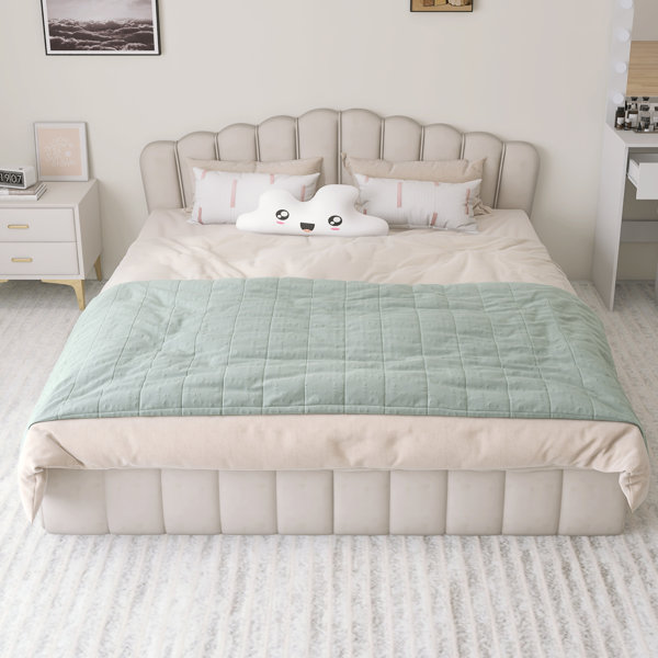 Floor Bedframe Queen Queen Size Bed Frame With Velvet Shell-Shaped ...