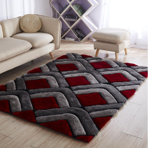 Latitude Run® Corey-Leigh Abstract Shag Red/Gray Area Rug & Reviews ...
