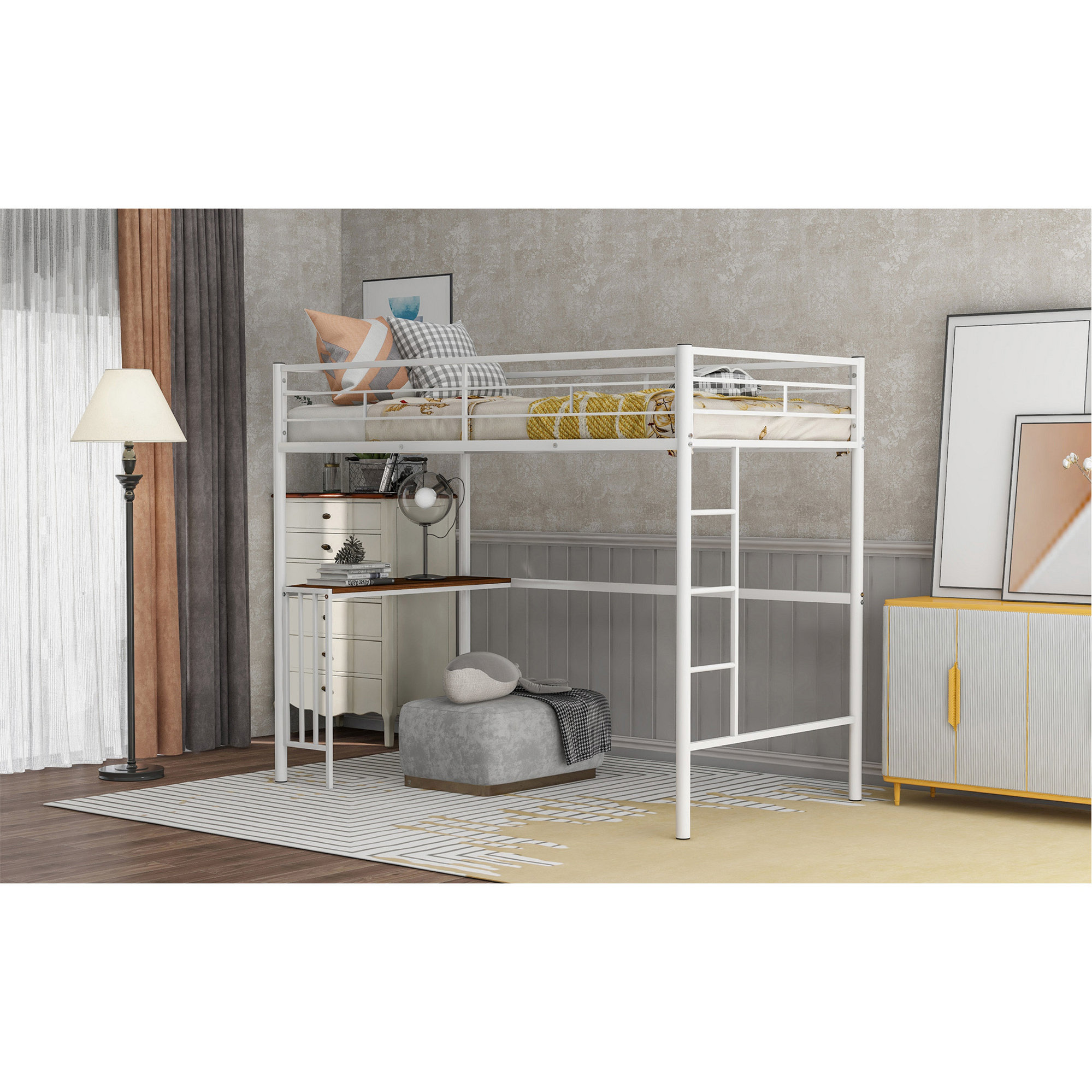 Mason & Marbles Twin Metal Loft Bed With Desk, Ladder And Guardrails ...