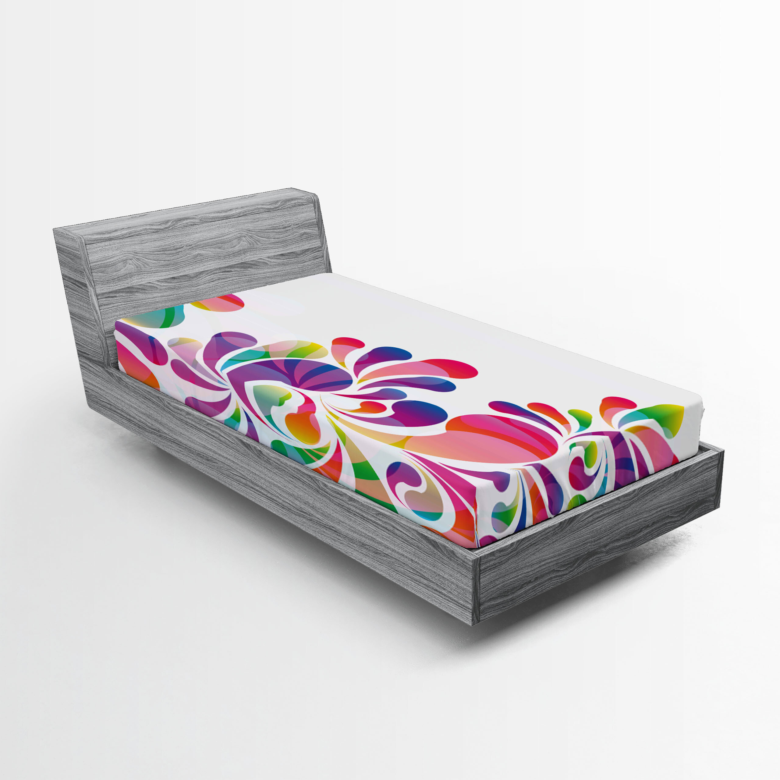 Ambesonne Colorful Fitted Sheet 2-Pack Curvy Floral Design Multicolor ...