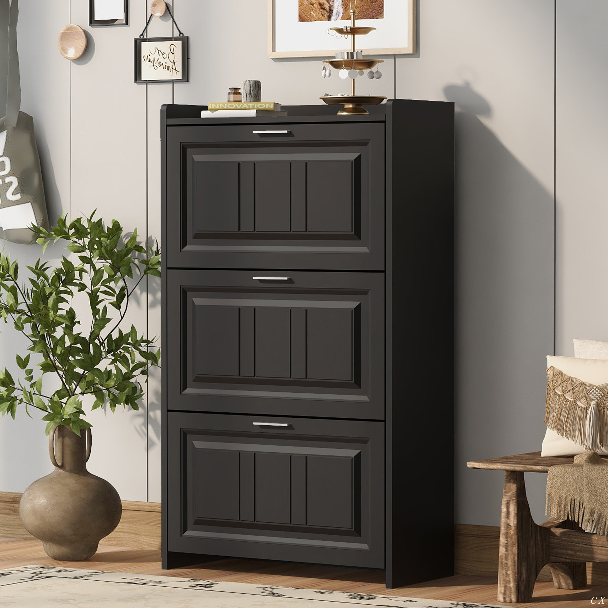 Red Barrel Studio® Shoe Storage Cabinet For Entryway With 3 Flip ...