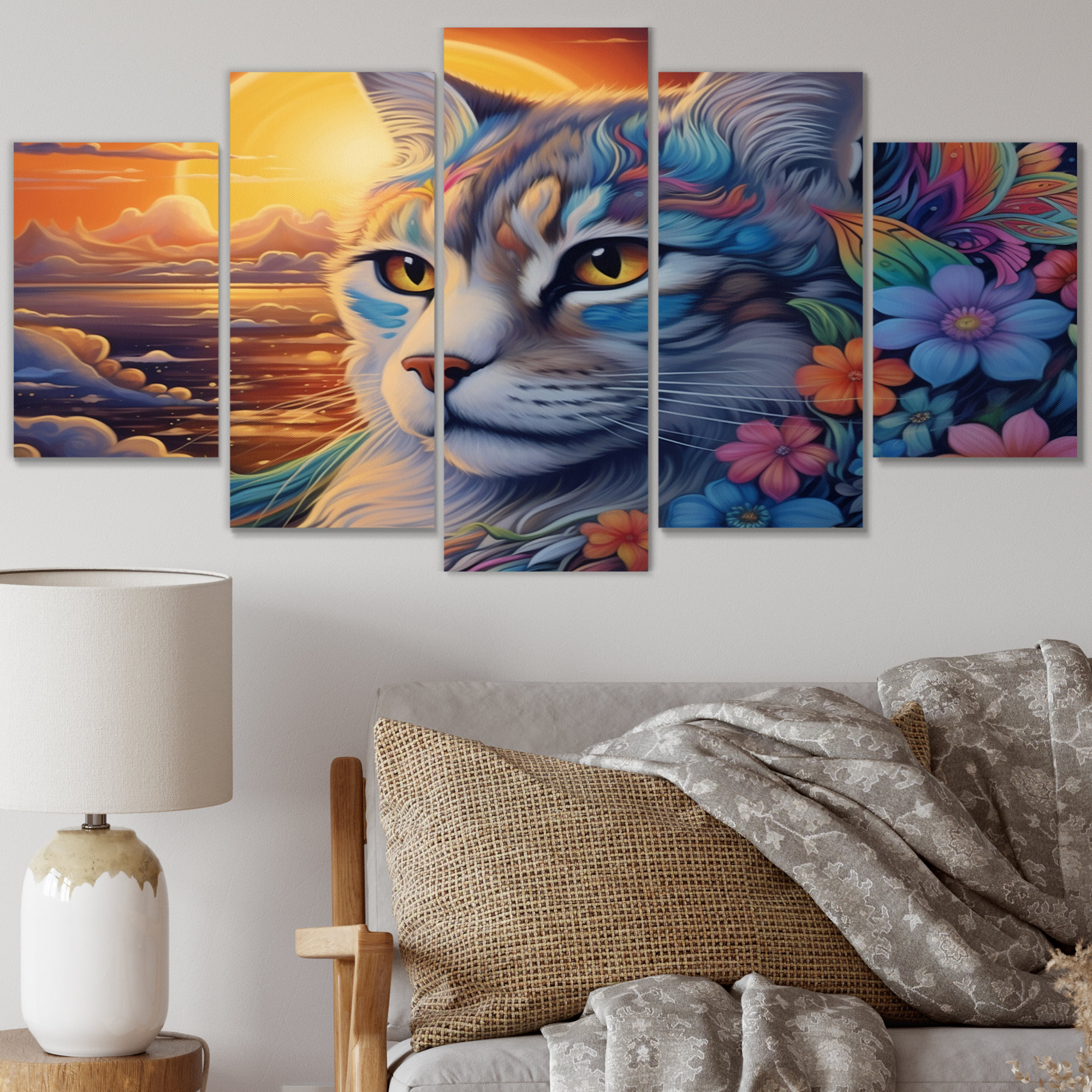 Lark Manor™ Glorious Cat With Rainbows Flower At Sunset - Animals Cat ...