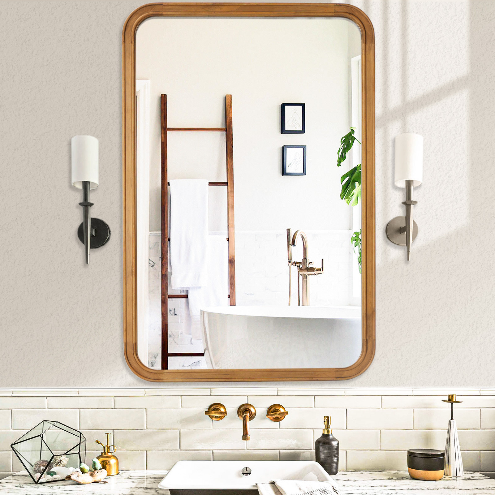 Winston Porter Chavonda Round Corner Rectangle Solid Wood Wall Mirror ...