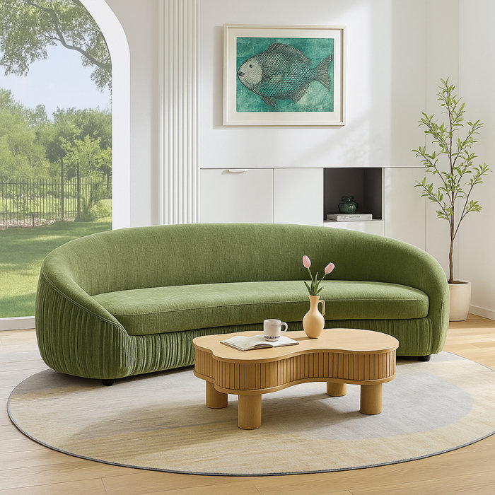 Latitude Run® 92" Mid Century Modern Curved Living Room Sofa, 4-Seat ...