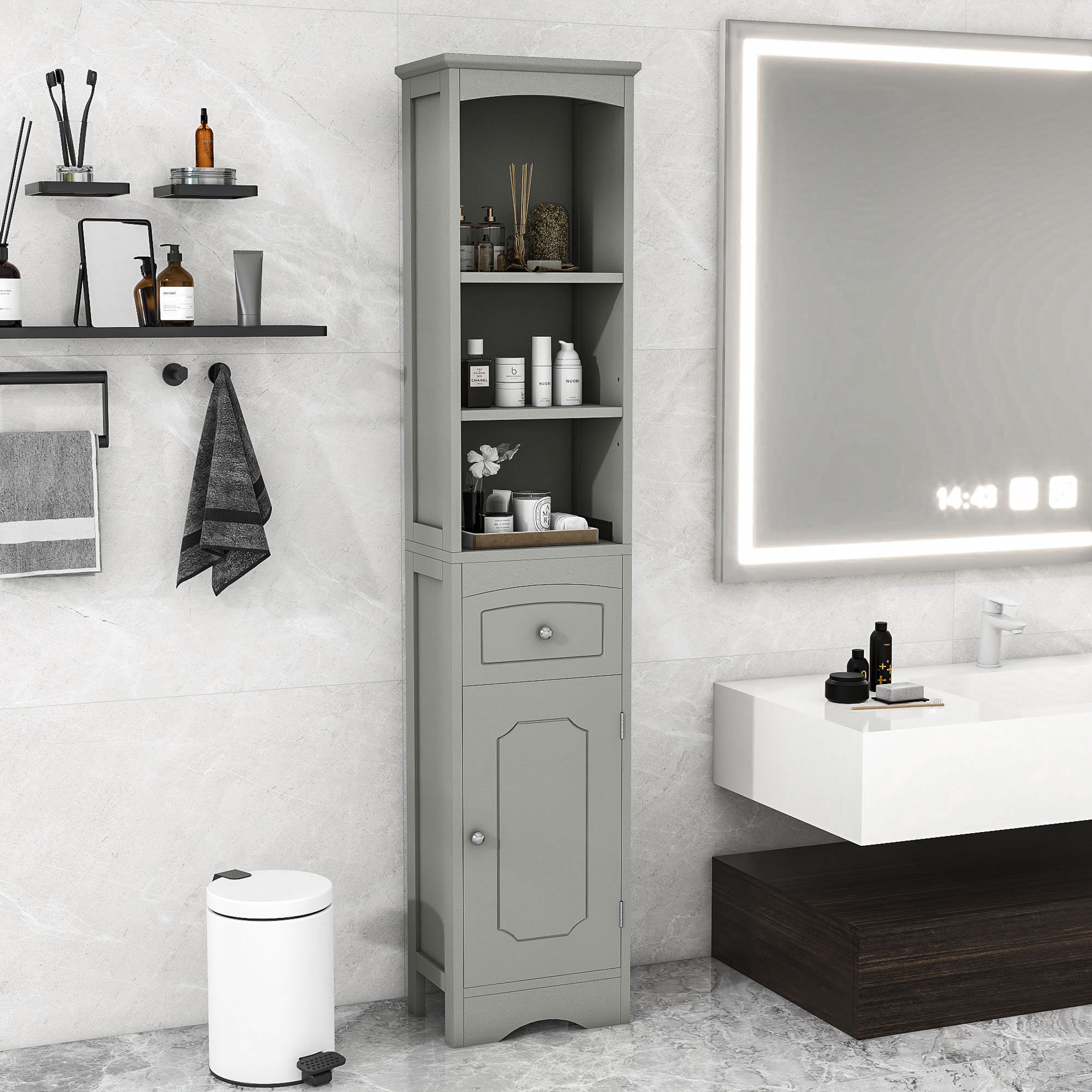 Red Barrel Studio® Armoire de rangement haute autoportante avec tiroir ...