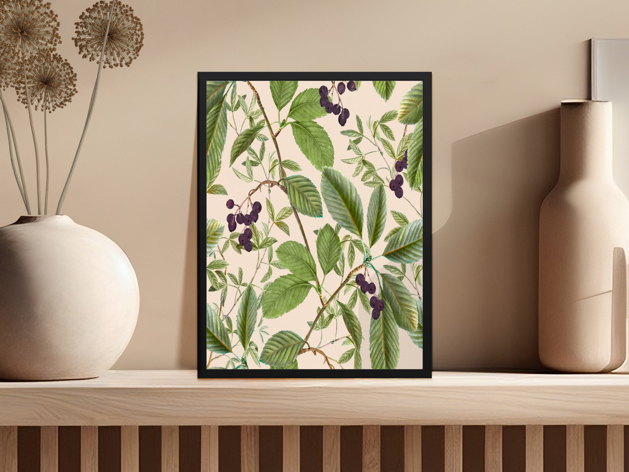 Lark Manor Botanical Branches With Dark Berries Art Framed Poster ...