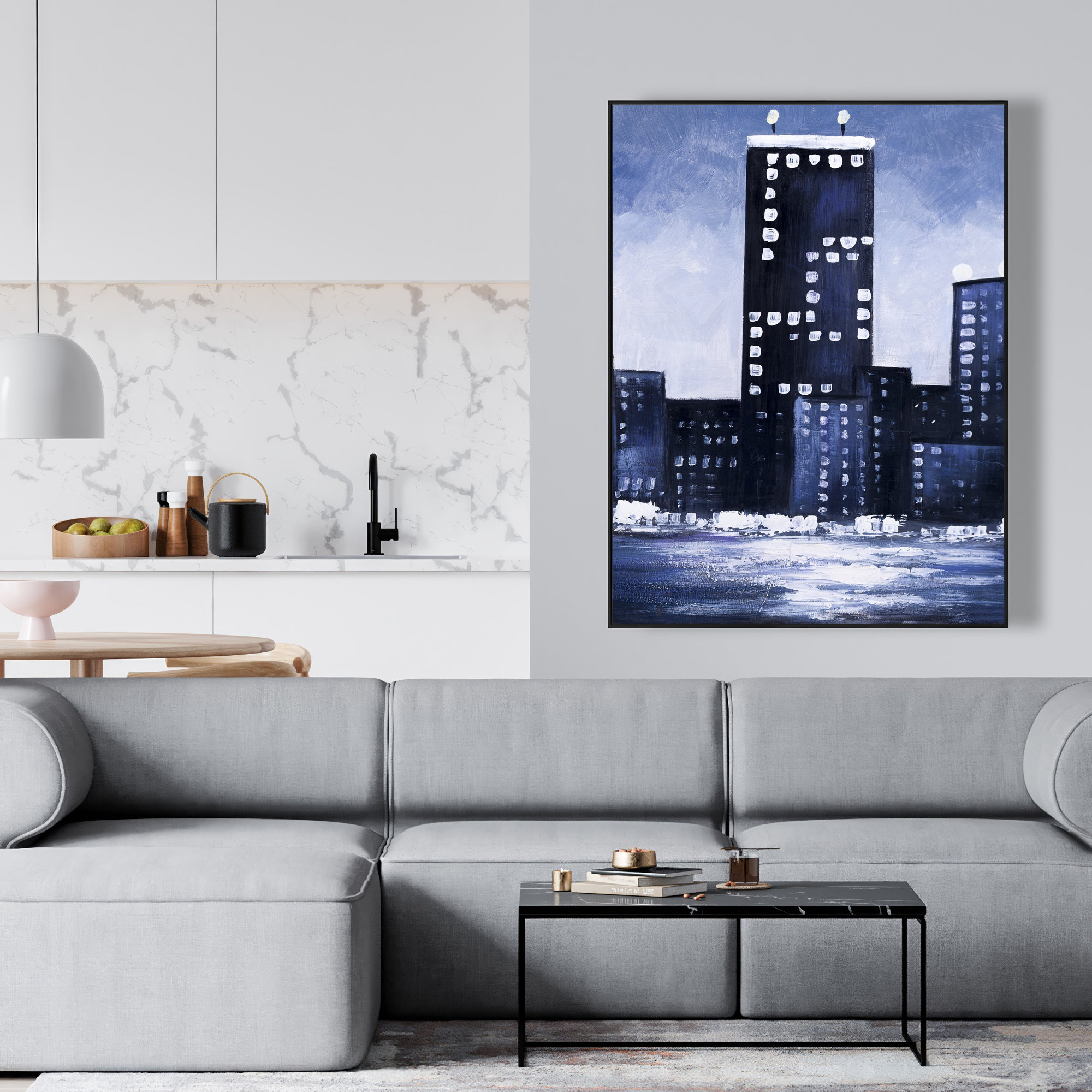 Begin Edition International Inc. Dark Blue Cityscape - Framed Canvas ...