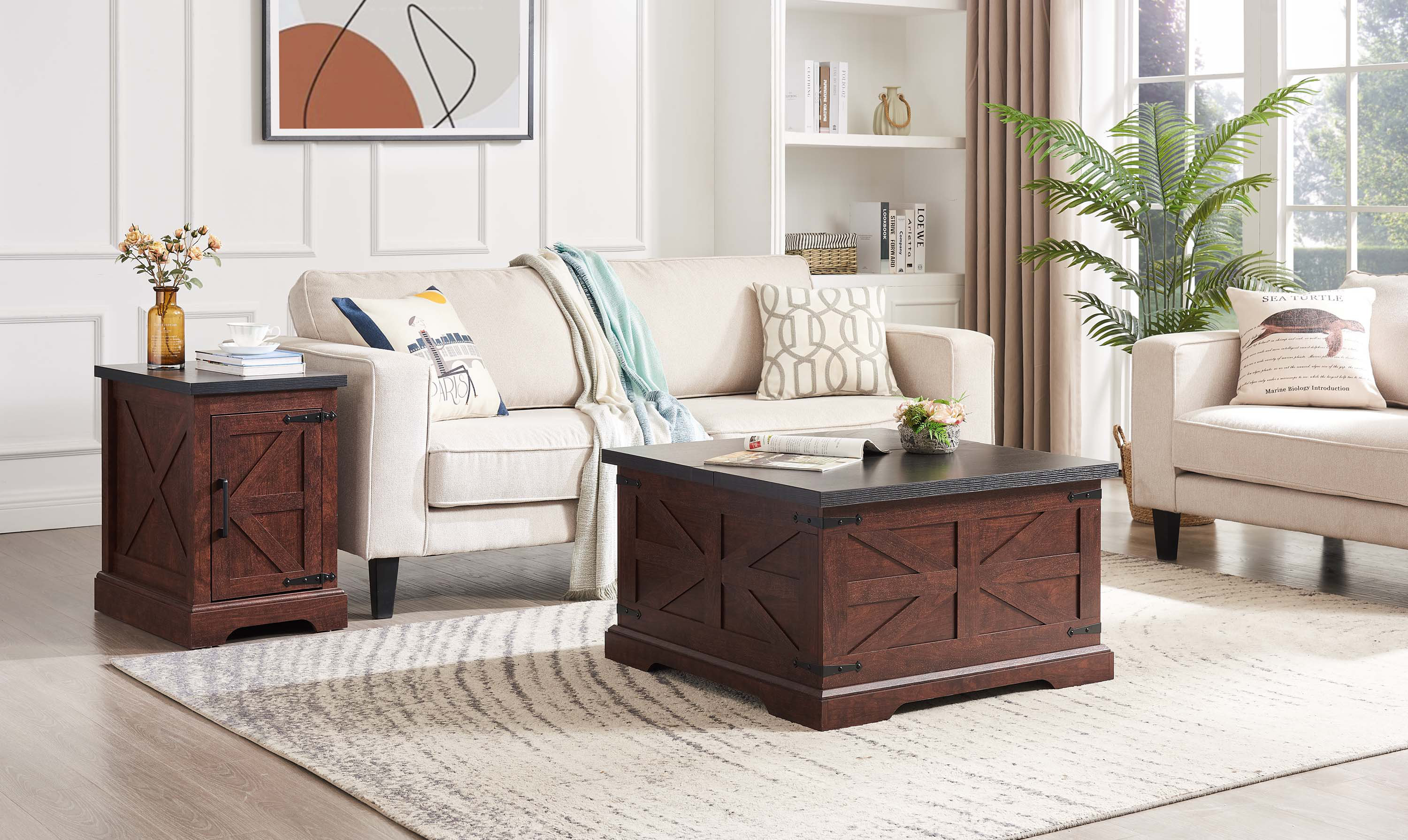 Gracie Oaks Coffee Table & End Table Barn Design Center Table Rustic ...