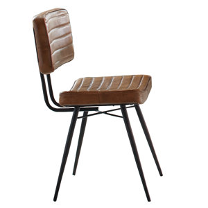 17 Stories Minerva Genuine Leather Upholstered Metal Side Chair | Wayfair