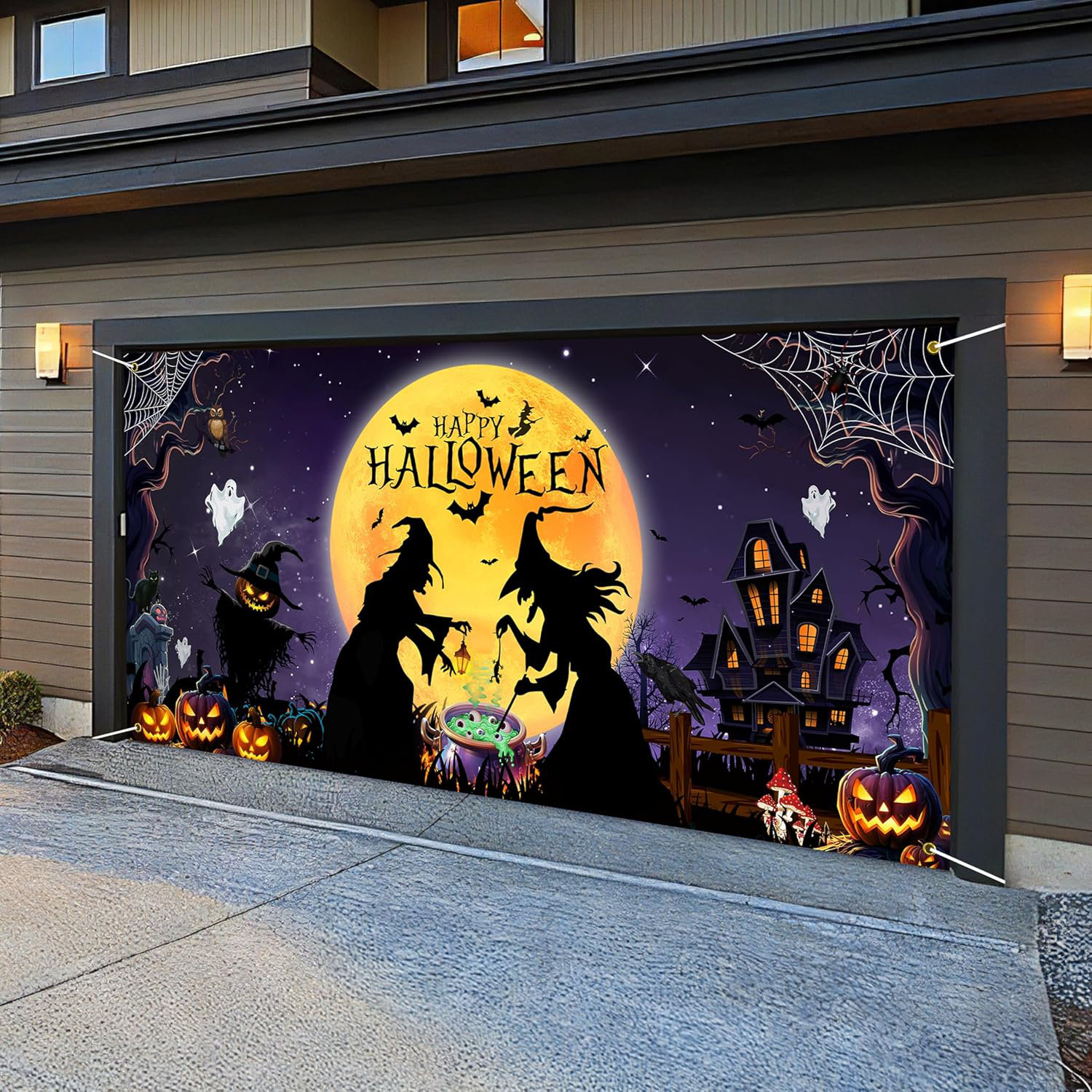 The Holiday Aisle® Large Halloween Garage Door Decorations, 6 X 13 Ft ...