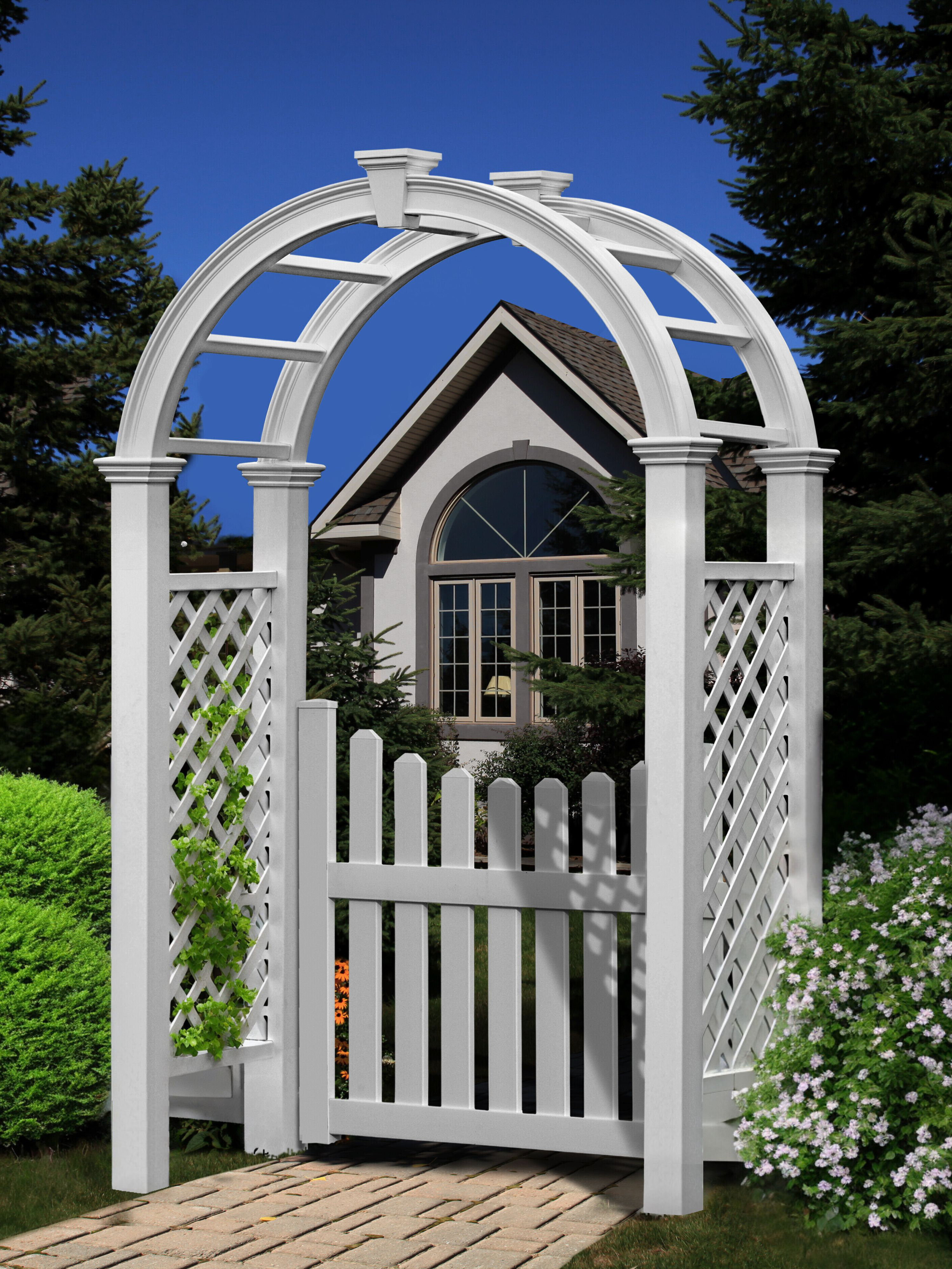 Vita 60" W x 28" D Polyvinyl Chloride (PVC) Arbor with Gate in White & Reviews | Wayfair