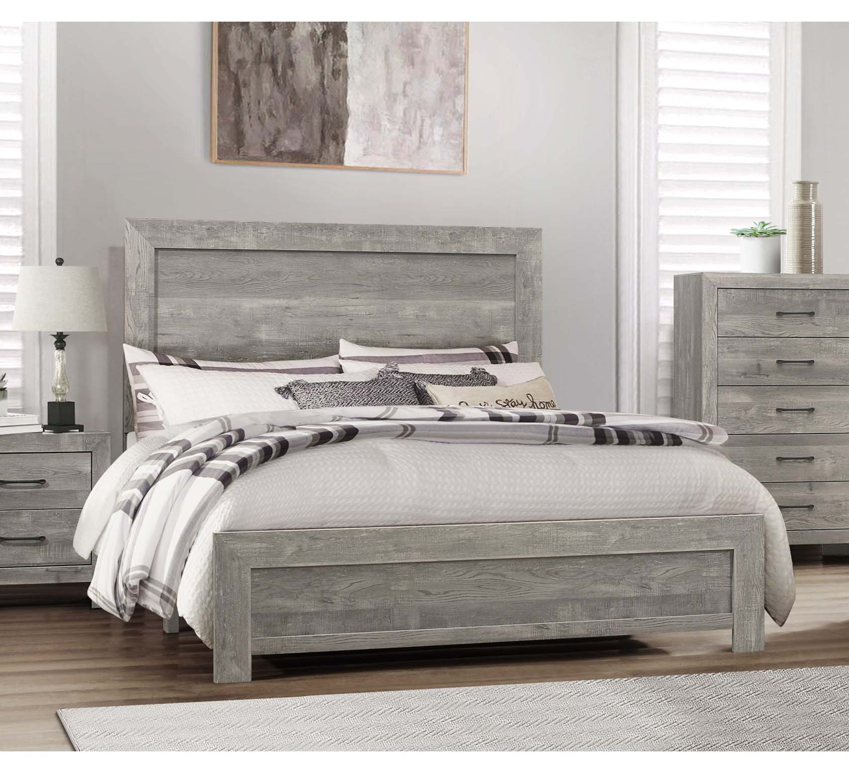 17 Stories Rustic Design Eastern King Size Bed With Panel Headboard ...