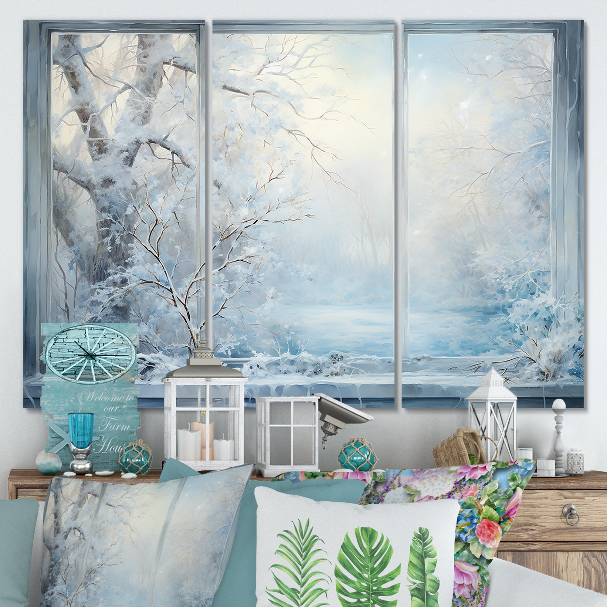Millwood Pines Winter River Window View IV - Winter Landscape Wall Art ...