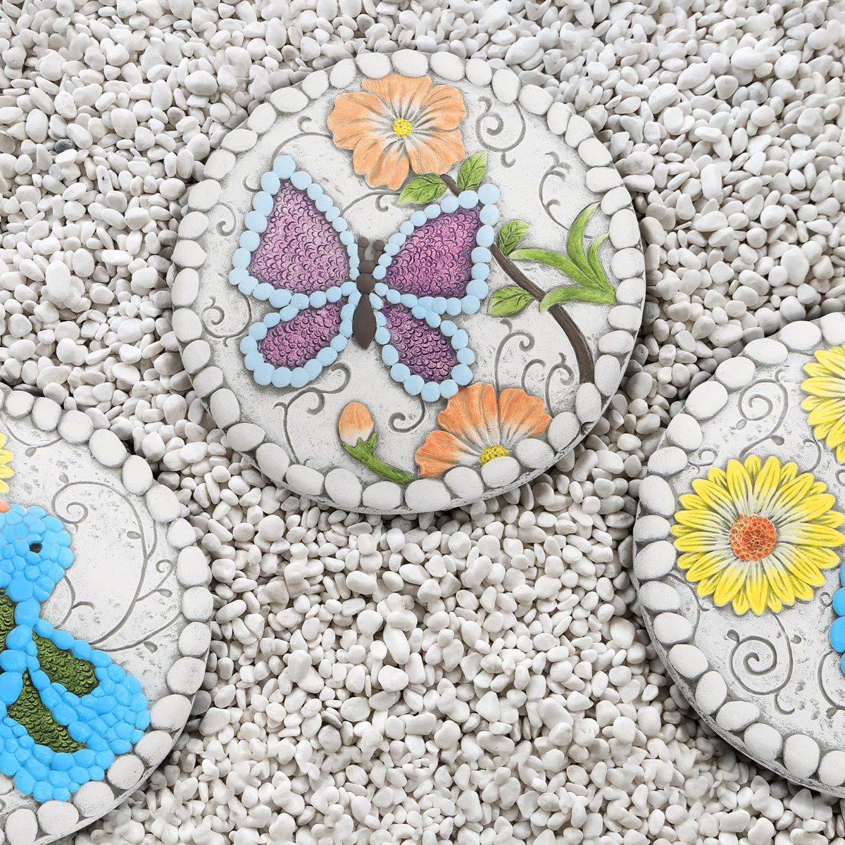 Arlmont & Co. Garden Stepping Stones Set of 2 Butterfly Outdoor Garden ...