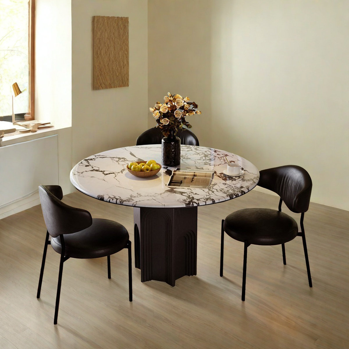 ALLNICEDT Modern Round Luxury Faux Marble Dining Table Sets | Wayfair