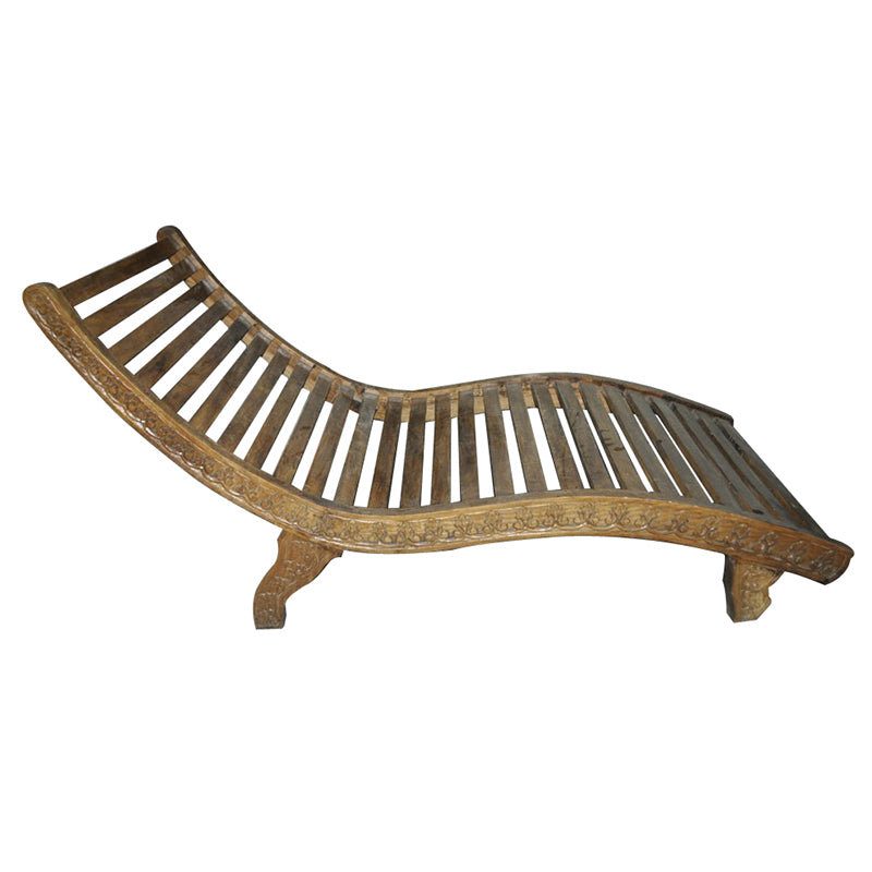 Far Pavilions Vintage Teak Wood Carved Sides Chaise Bench | Wayfair